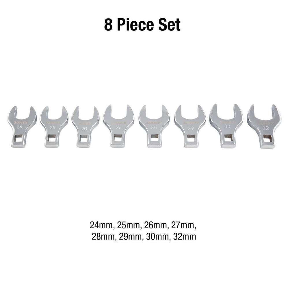 8 Pc. 1/2" Drive Jumbo Metric Crowfoot Wrench Set – SUNEX Tools
