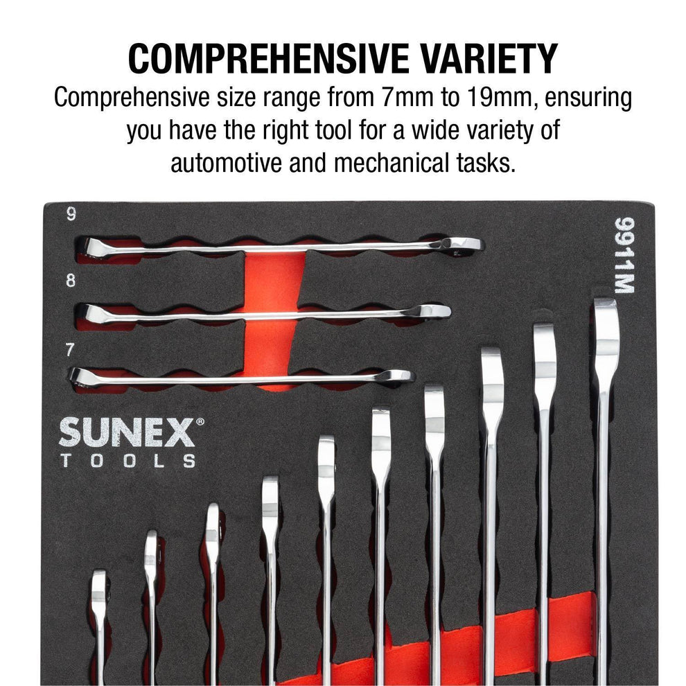 SUNEX TOOLS 13 Pc. V-Groove Metric Wrench Set in EVA Foam 7mm-19mm ...