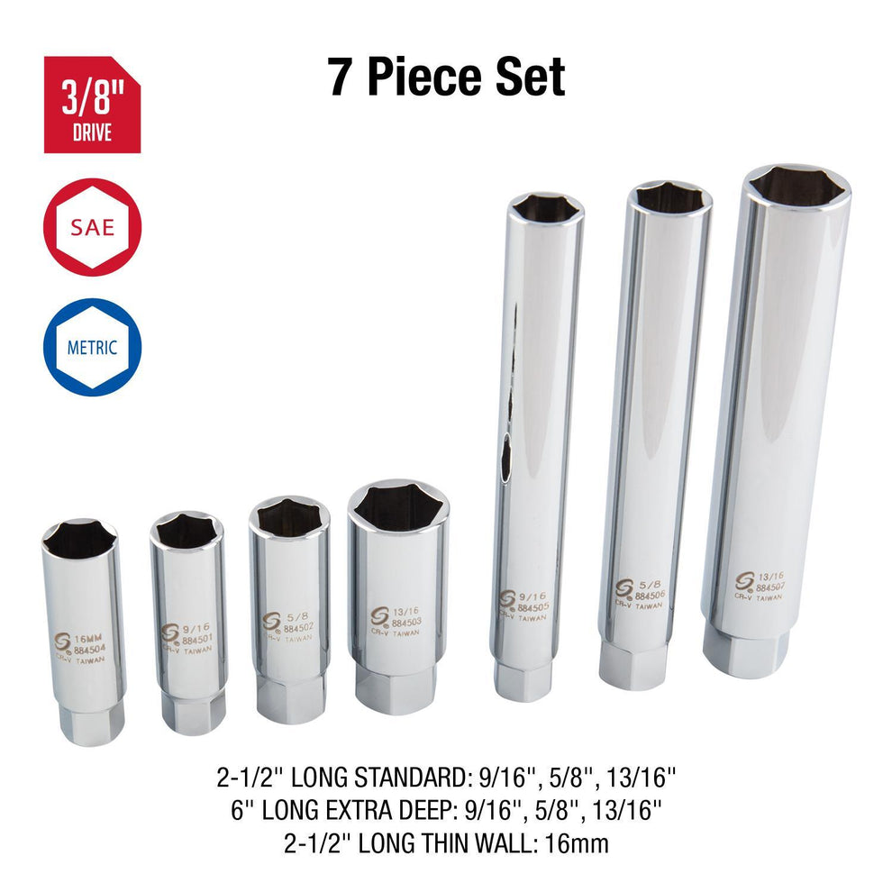 7PCS 3/8" DR SPARK PLUG SOCKET SET – SUNEX Tools