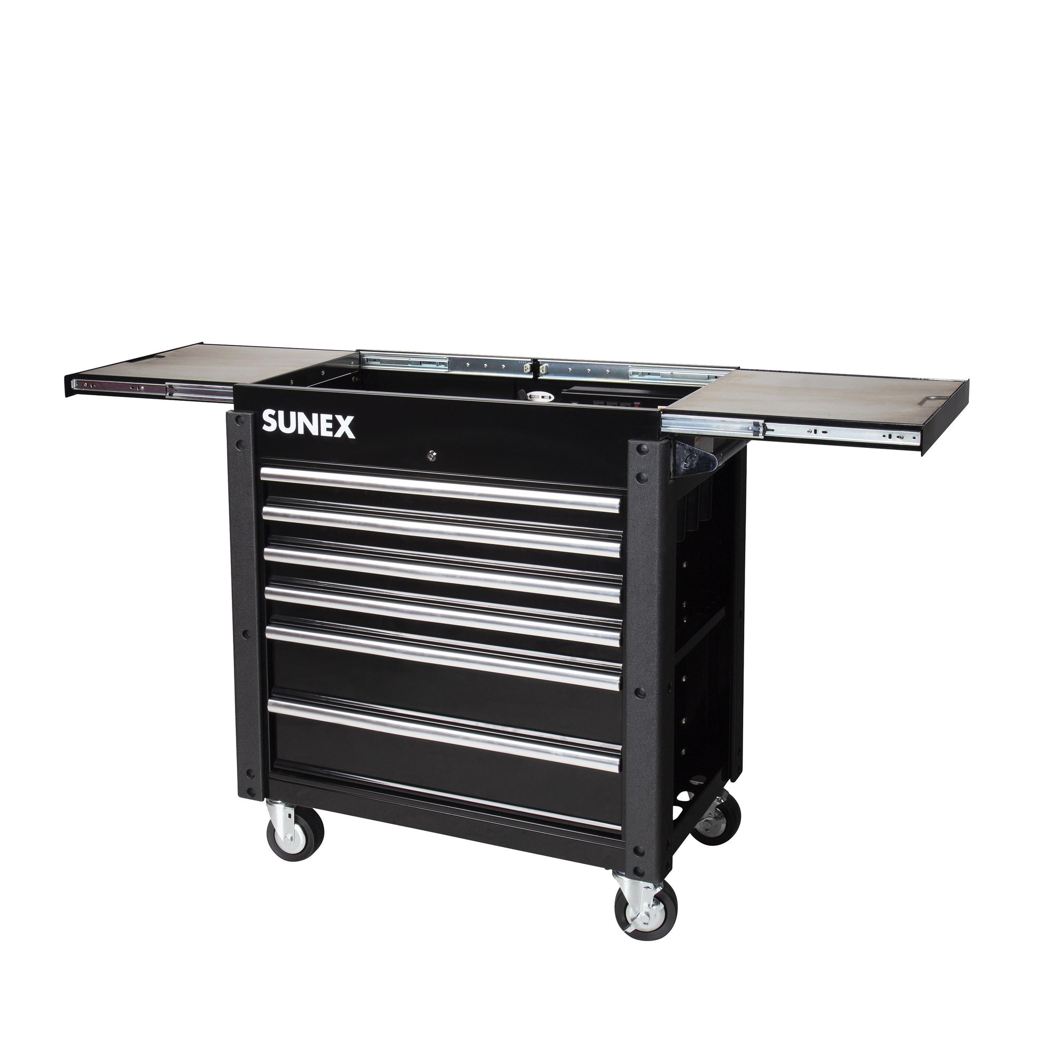 6 DRAWER SLIDE TOP SERVICE CART W/POWER STRIP - BLACK – SUNEX Tools