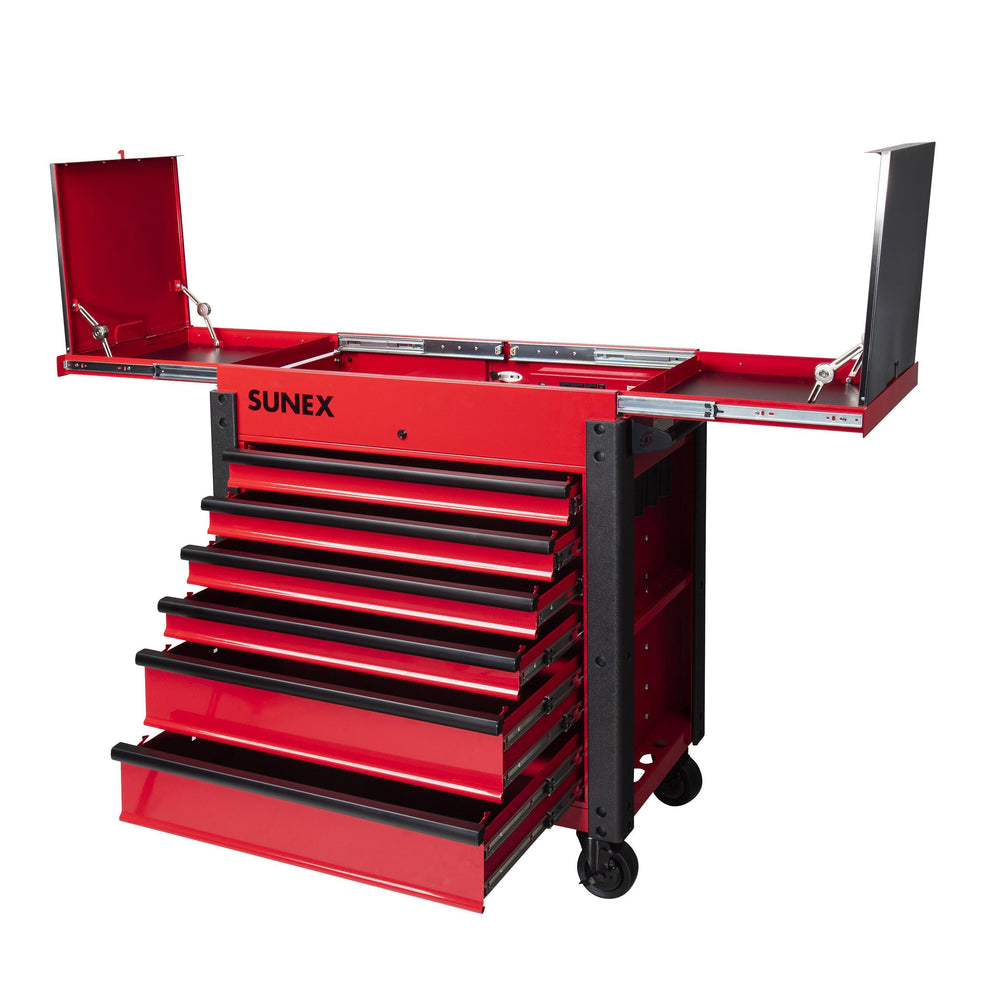 6 DRAWER SLIDE TOP SERVICE CART WITH POWER STRIP - RED – SUNEX Tools