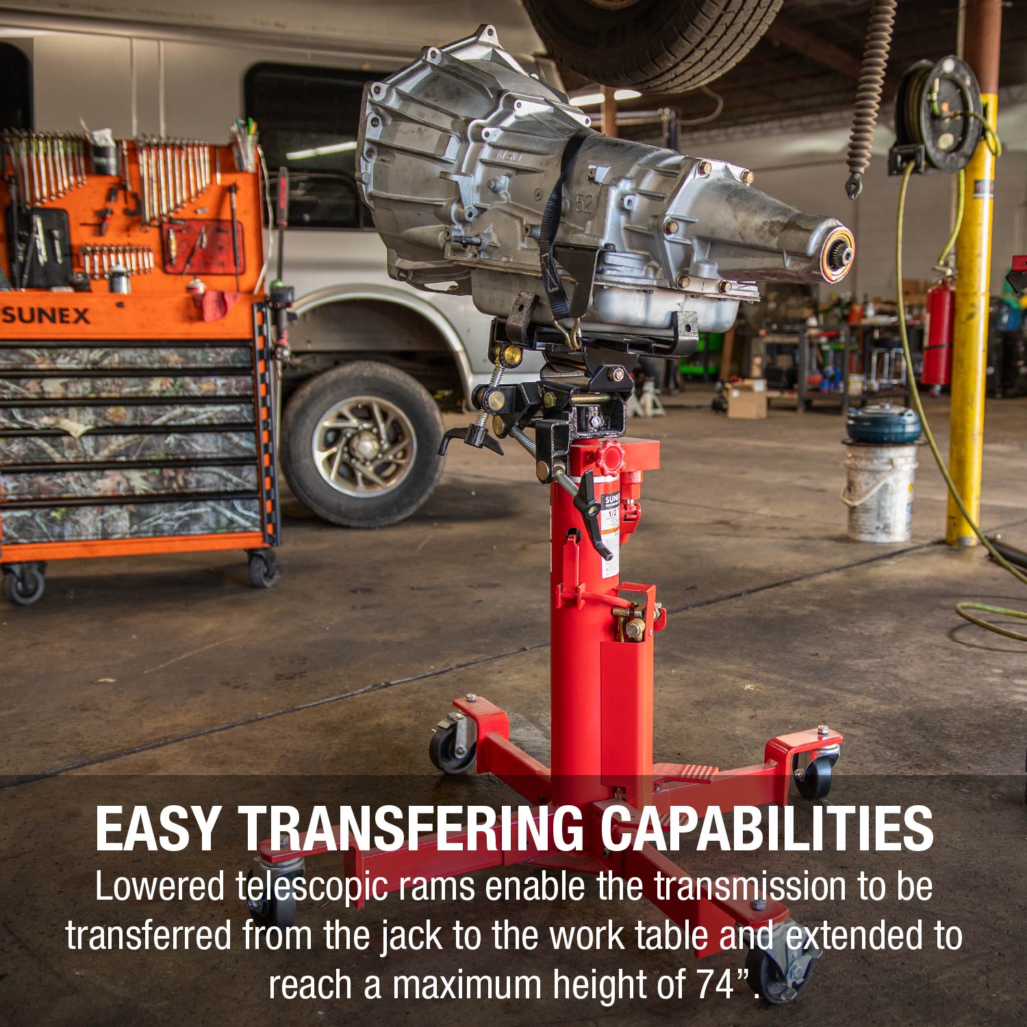 SUNEX TOOLS 7796 1,000 lb Telescopic Transmission Jack, Air/Hydraulic ...